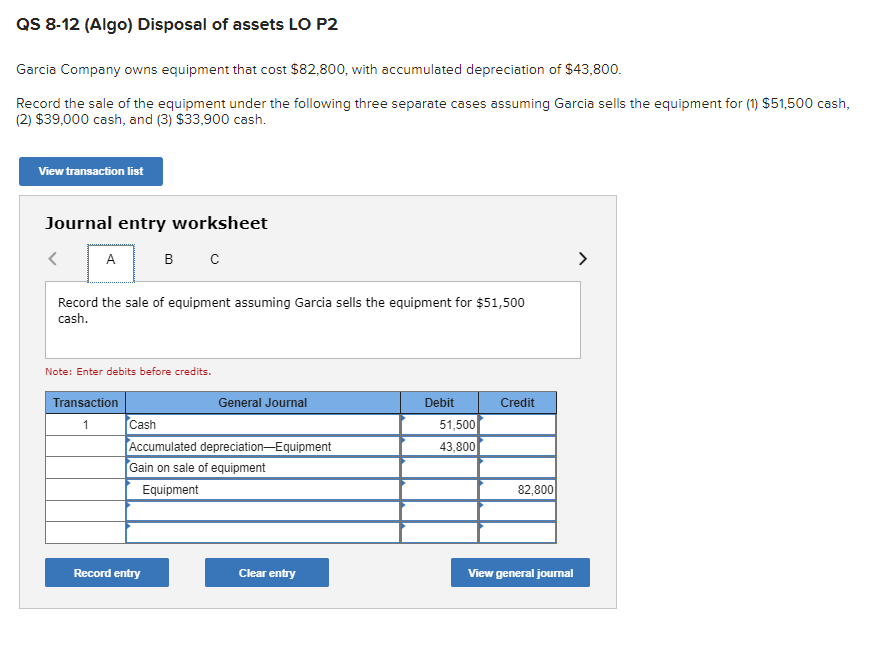 Solved QS 8-12 (Algo) Disposal of assets LO P2 Garcia | Chegg.com