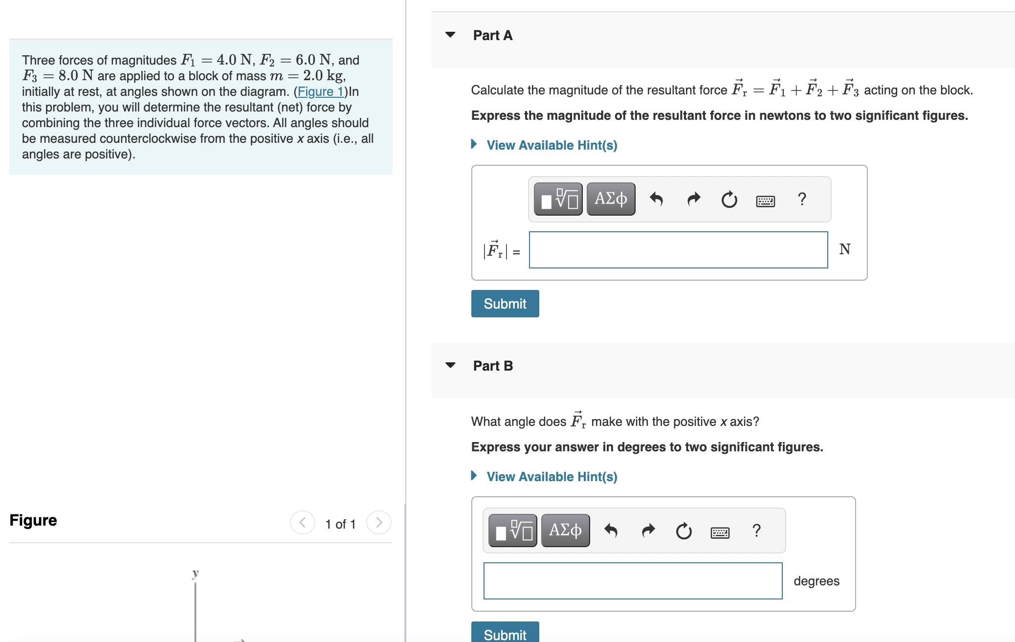 Solved Three forces of magnitudes F1=4.0N 1=4.0N, | Chegg.com