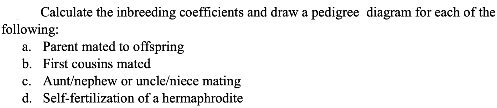 Solved Calculate the inbreeding coefficients and draw a | Chegg.com