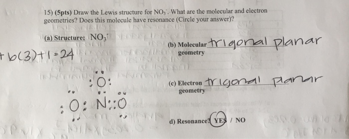 Solved Draw the Lewis structure for NO_3^-. What are the | Chegg.com