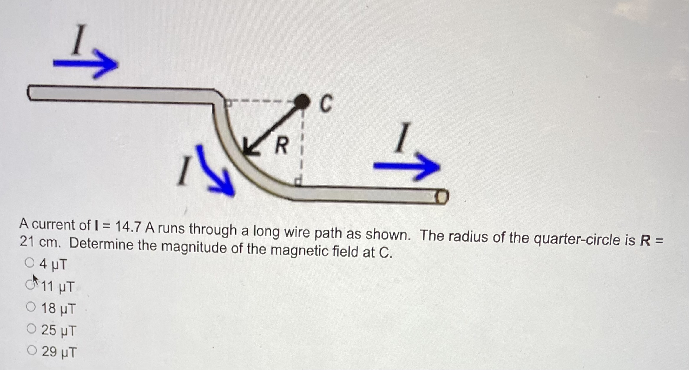 Solved A current of I=14.7 A runs through a long wire path | Chegg.com