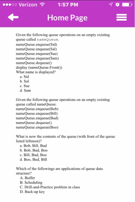 Solved Oo Verizon 157 Pm Home Page Given The Following 