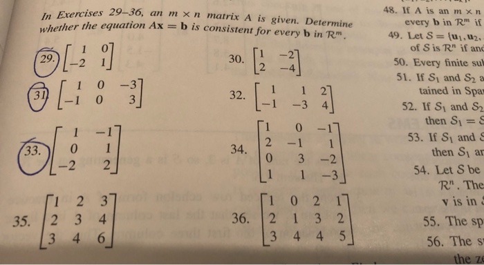 Solved ises 29-36, an m x n matrix A is given. Determine 48. | Chegg.com
