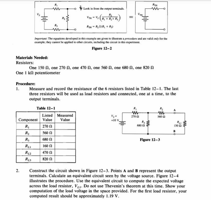 Solved R w RTH Look in from the output terminals. VTH VTH - | Chegg.com