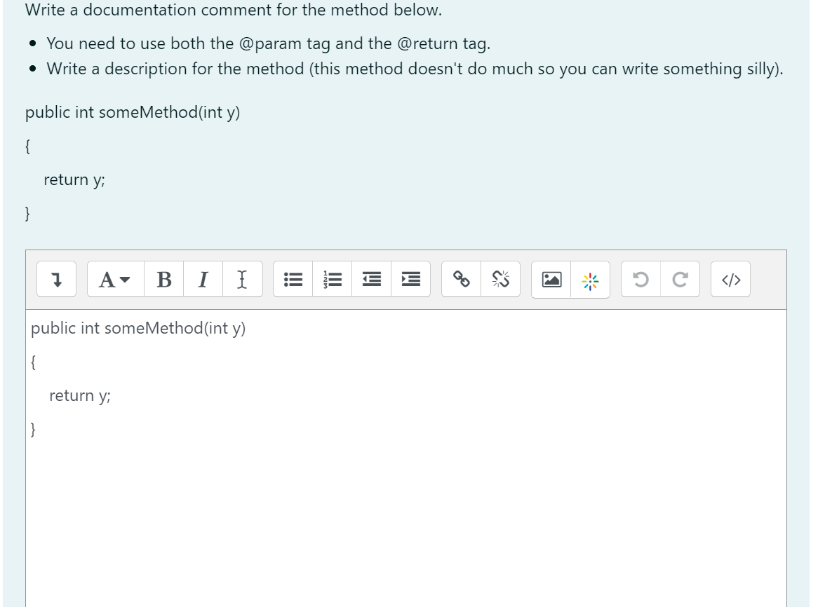 Solved Write a documentation comment for the method below. • | Chegg.com
