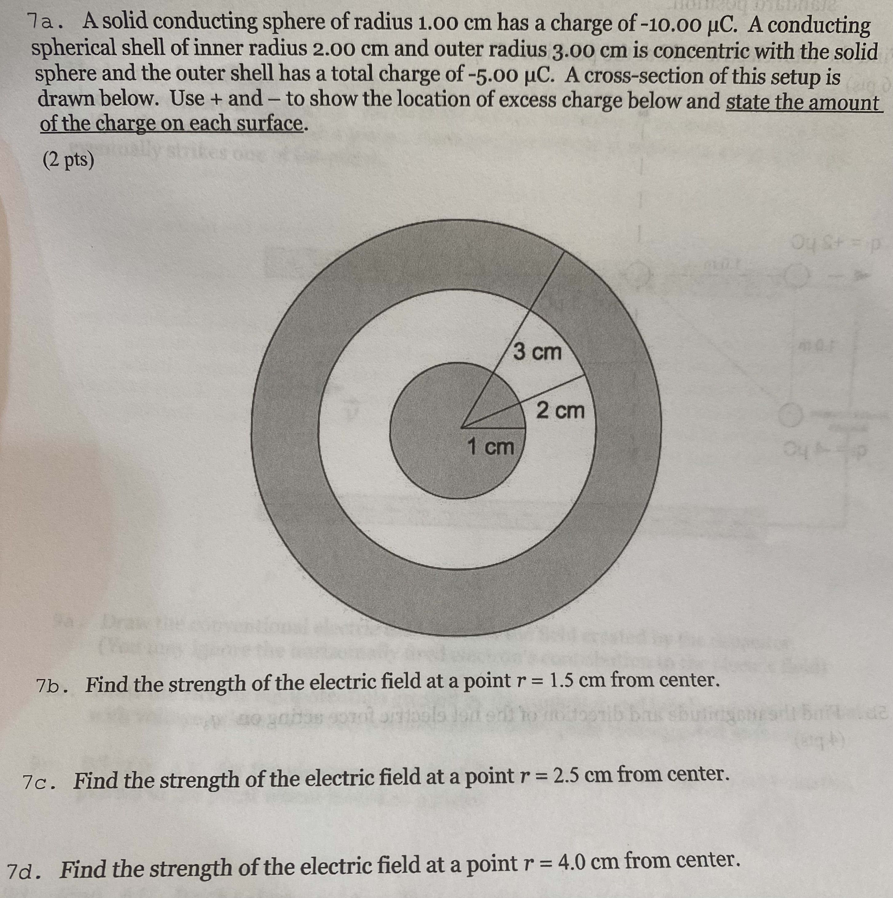 Solved 7a. A solid conducting sphere of radius 1.00 cm has a | Chegg.com