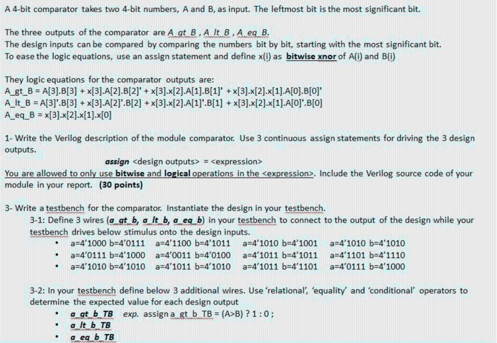 A 4-bit comparator takes two 4-bit numbers, A and B, | Chegg.com