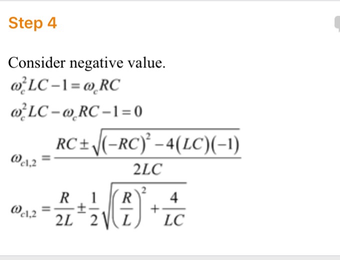 Solved Consider negative value. omega_c^2 LC - 1 = omega_c | Chegg.com