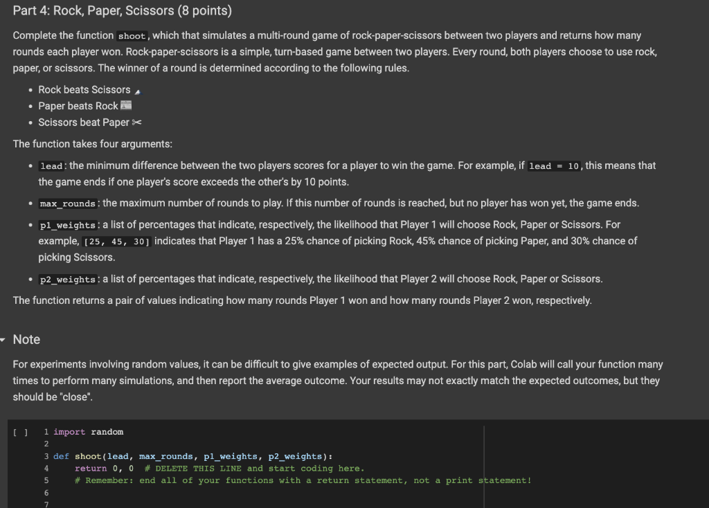 Solved Part 4: Rock, Paper, Scissors (8 points) Complete the | Chegg.com