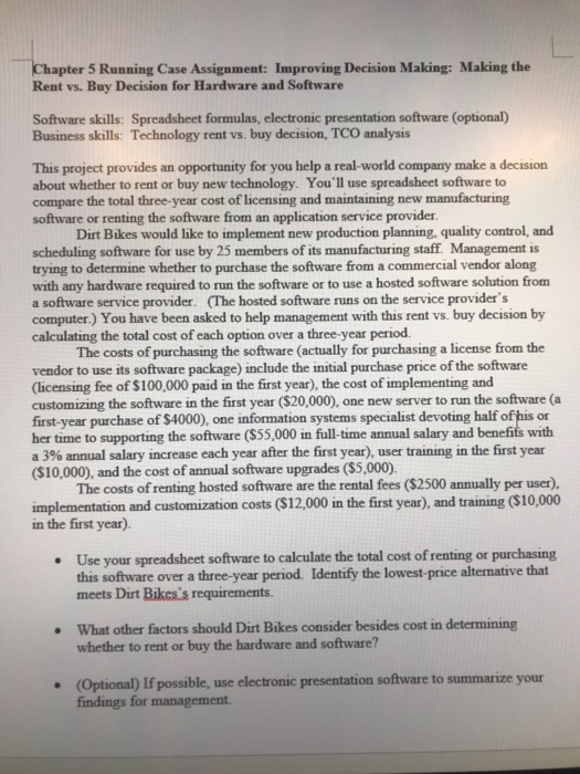 Solved hapter 5 Running Case Assignment: Improving Decision | Chegg.com