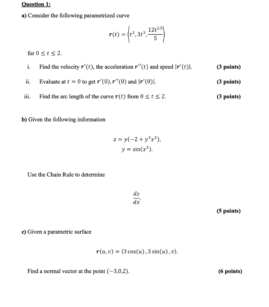Solved Question 1: a) Consider the following parametrized | Chegg.com