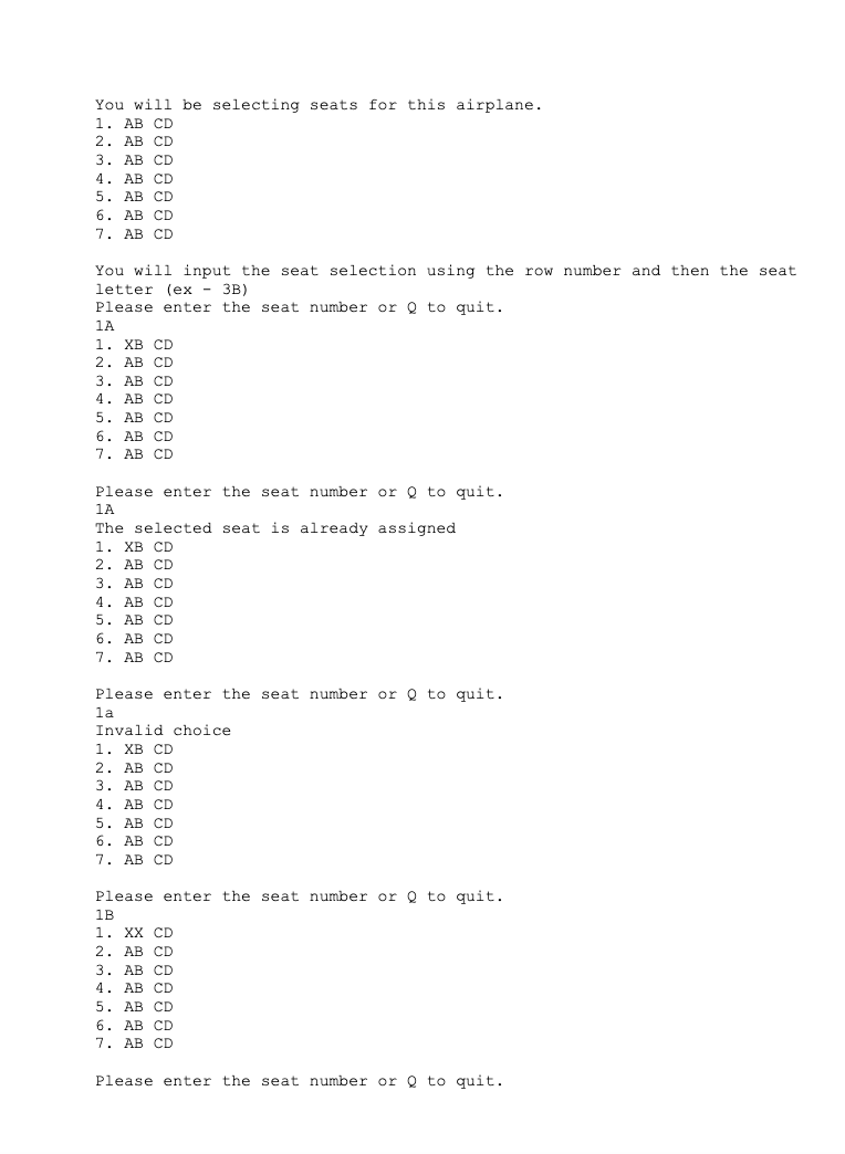 Solved Write a program to assign passengers seats in an | Chegg.com
