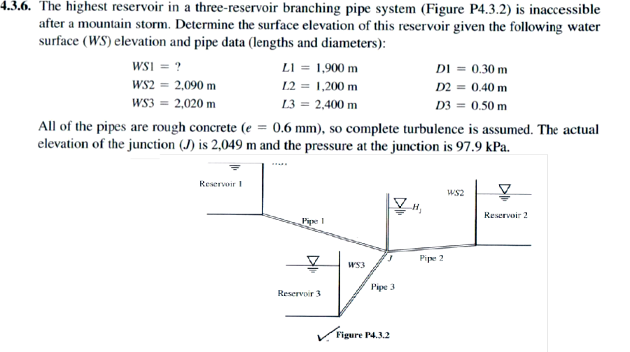 Solved 4.3.6. The highest reservoir in a three-reservoir | Chegg.com