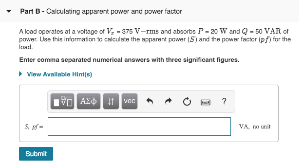 Solved Part A - Calculating average power, reactive power, | Chegg.com