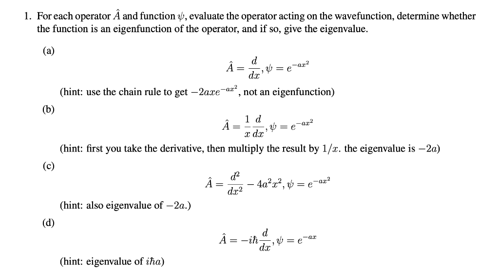 Solved 1. For each operator A and function y, evaluate the | Chegg.com