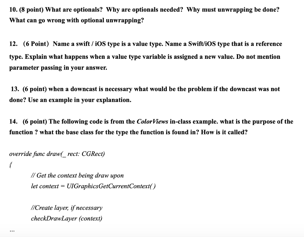 Solved 10. (8 point) What are optionals? Why are optionals | Chegg.com