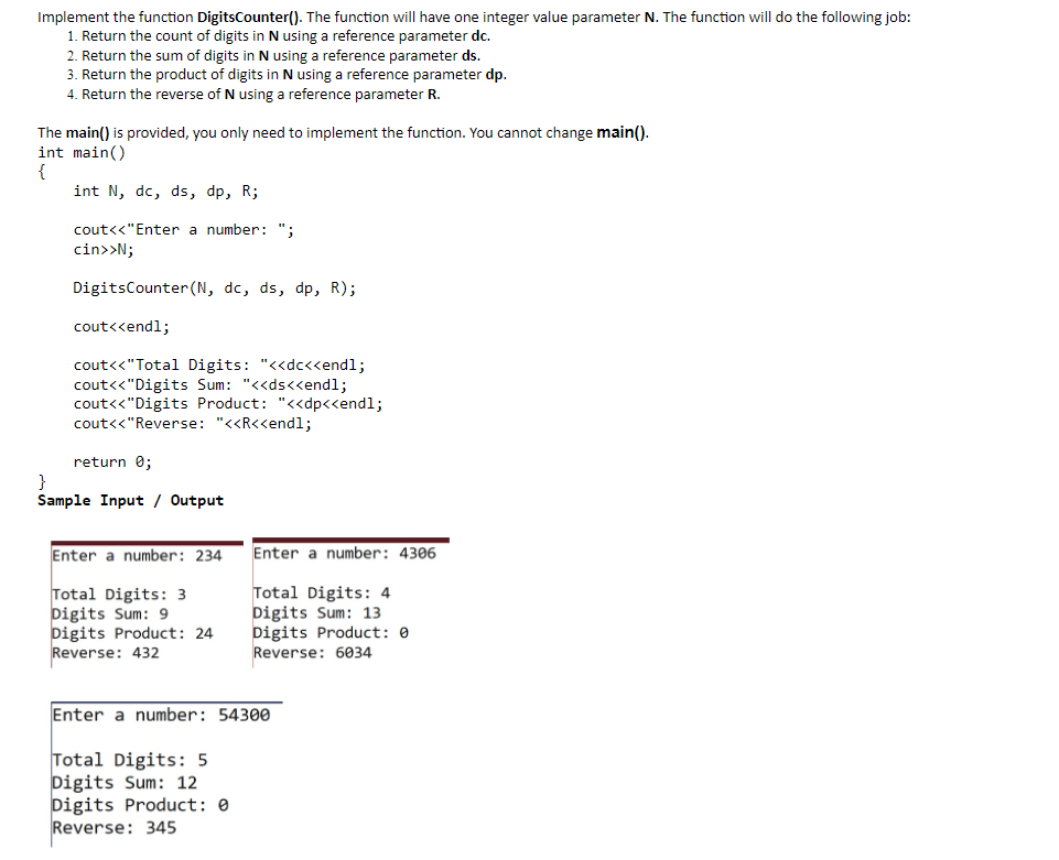 Solved Implement The Function Digitscounter The Function 4792