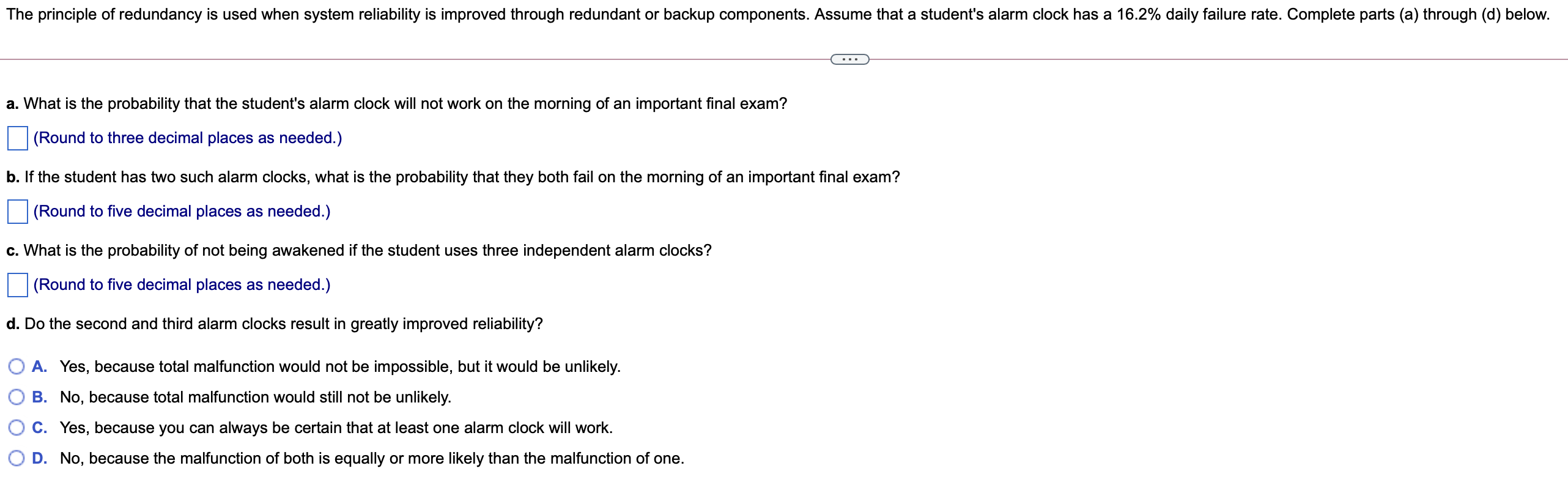 Solved The principle of redundancy is used when system | Chegg.com