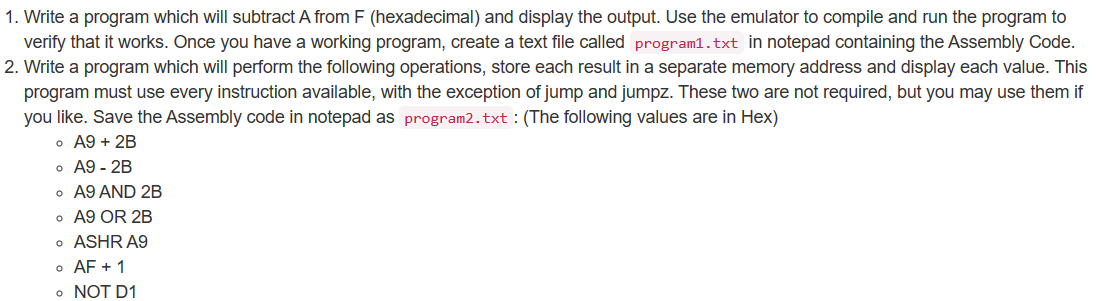 Solved 1. Write a program which will subtract A from F | Chegg.com
