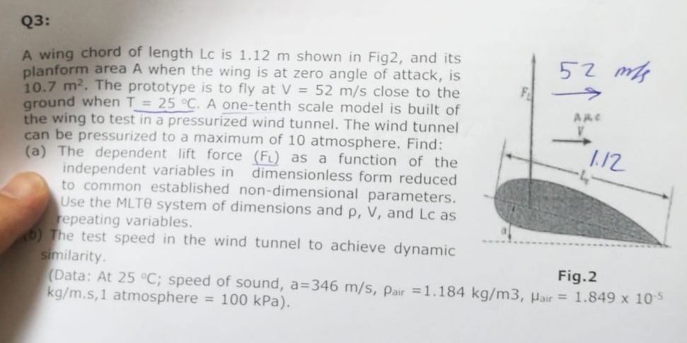 Solved Q3: A wing chord of length Lc is 1.12 m shown in | Chegg.com