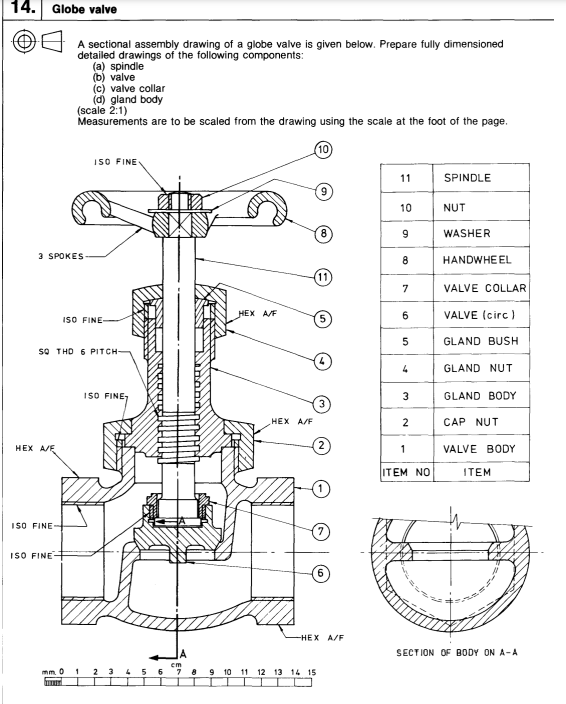 Solved 14. Globe valve A sectional assembly drawing of a | Chegg.com