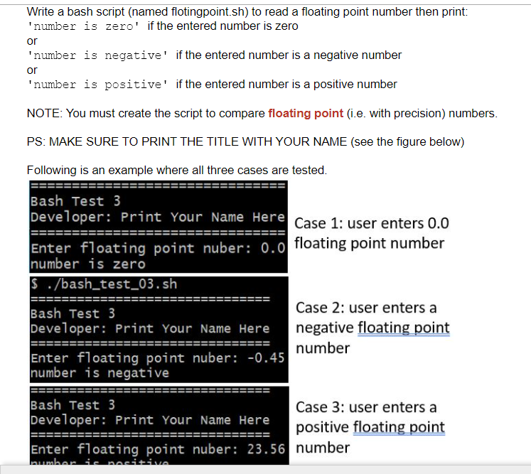Solved Write a bash script (named flotingpoint.sh) to read a | Chegg.com
