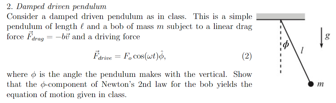 Solved 2. Damped driven pendulum Consider a damped driven | Chegg.com
