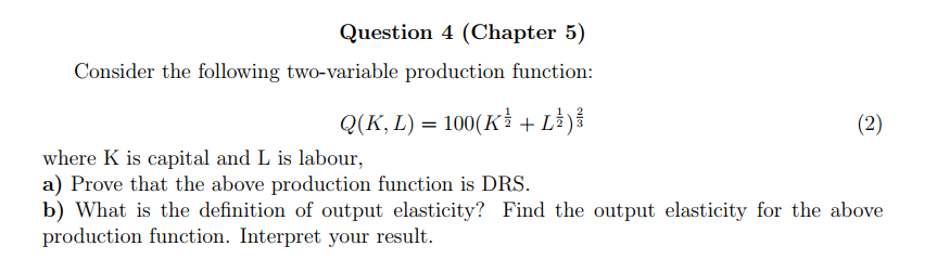 Solved Question 4 (Chapter 5) Consider the following | Chegg.com