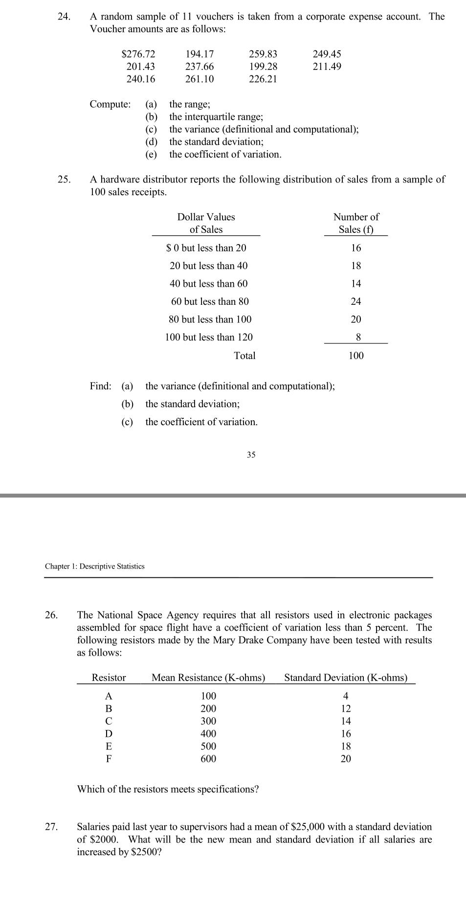 Solved 24. A random sample of 11 vouchers is taken from a | Chegg.com