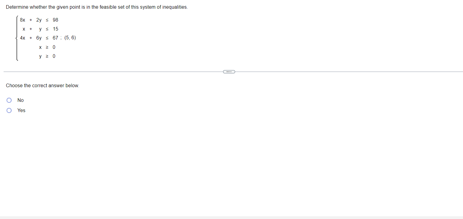 Solved Determine whether the given point is in the feasible | Chegg.com