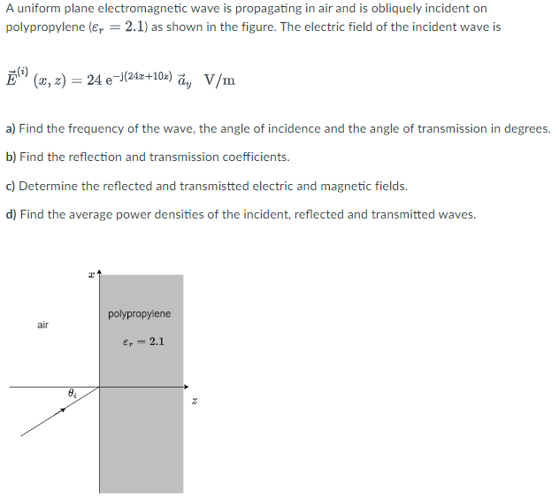 Solved A uniform plane electromagnetic wave is propagating | Chegg.com