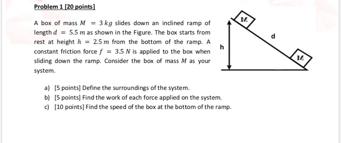 Solved Problem 1 (20 points] d A box of mass M = 3 kg slides | Chegg.com