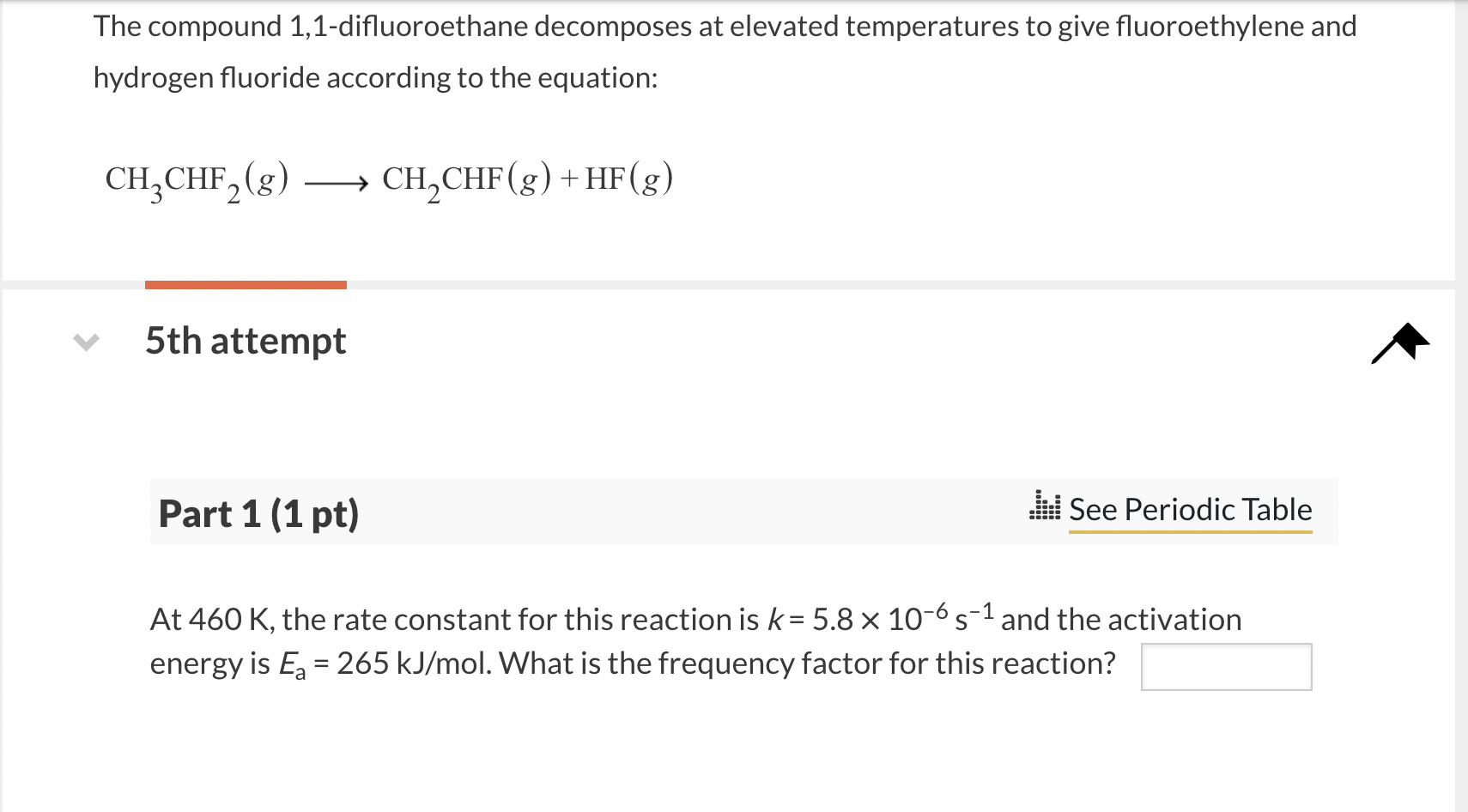 Solved The compound 1,1-difluoroethane decomposes at | Chegg.com