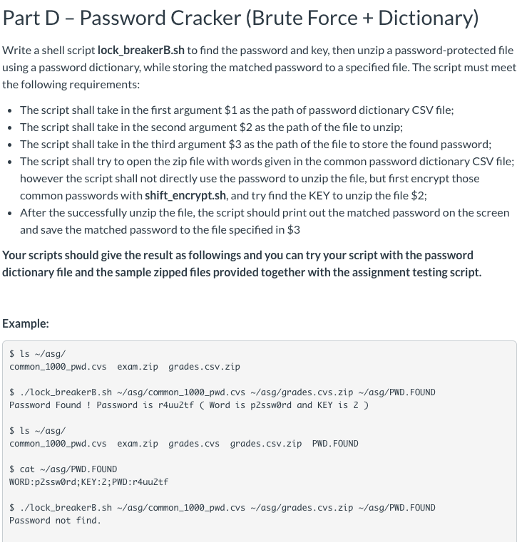 Solved Part D - Password Cracker (Brute Force + Dictionary) | Chegg.com