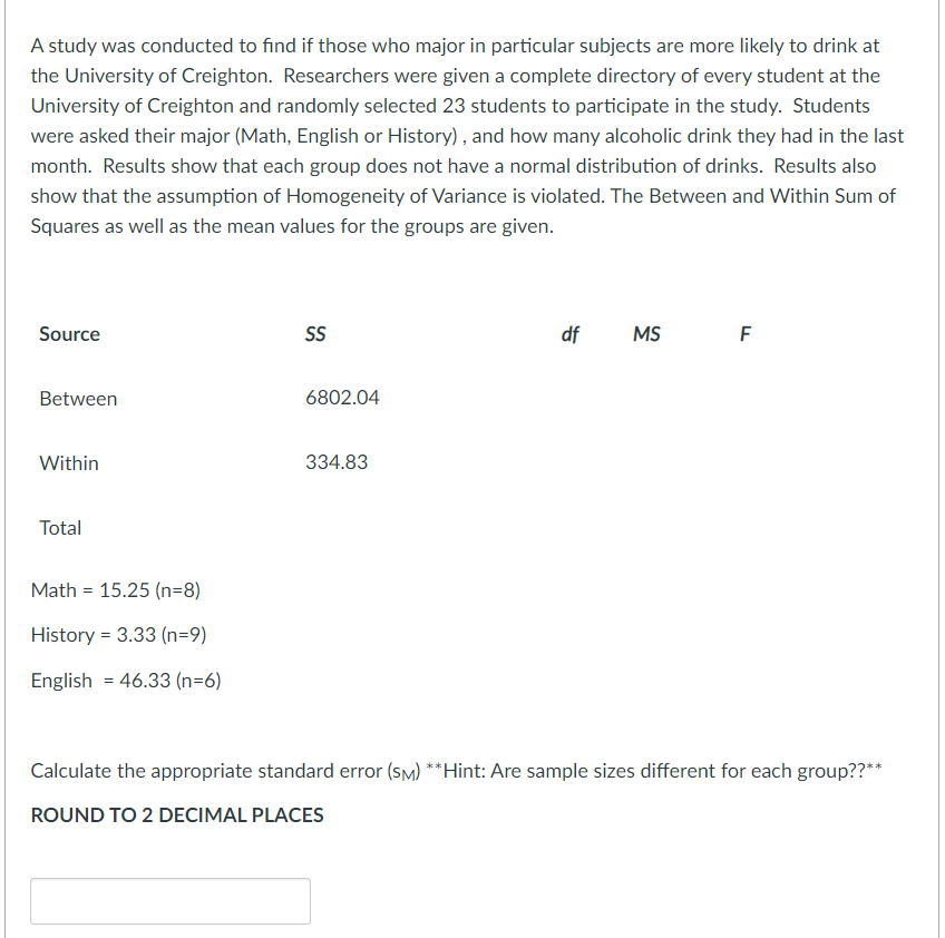 Solved Calculate the Between Groups and Within Groups: | Chegg.com