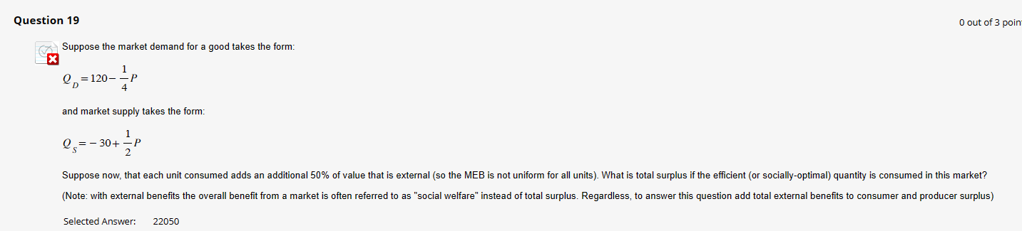 Solved stion 19 0 out of 3 poin Suppose the market demand | Chegg.com