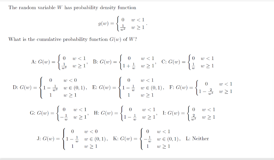 Solved The random variable W has a probability density | Chegg.com
