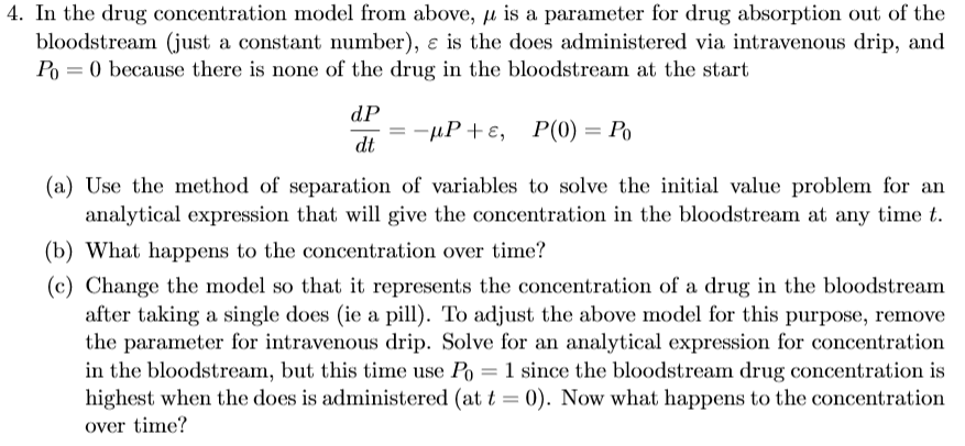 Solved 4. In the drug concentration model from above, u is a | Chegg.com