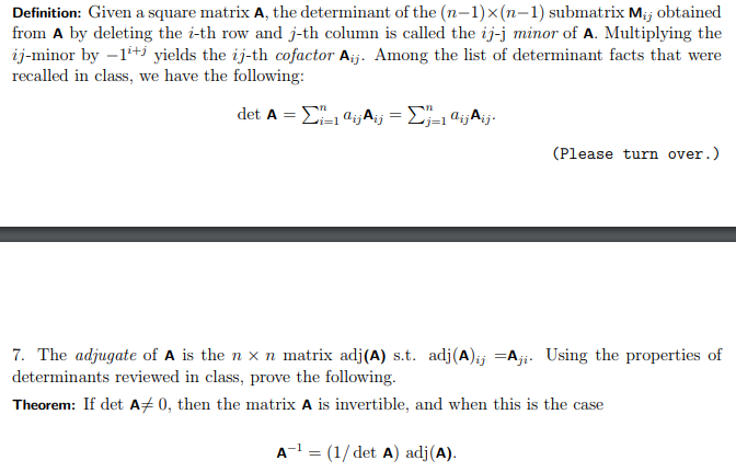 Solved Definition: Given a square matrix A, the determinant | Chegg.com
