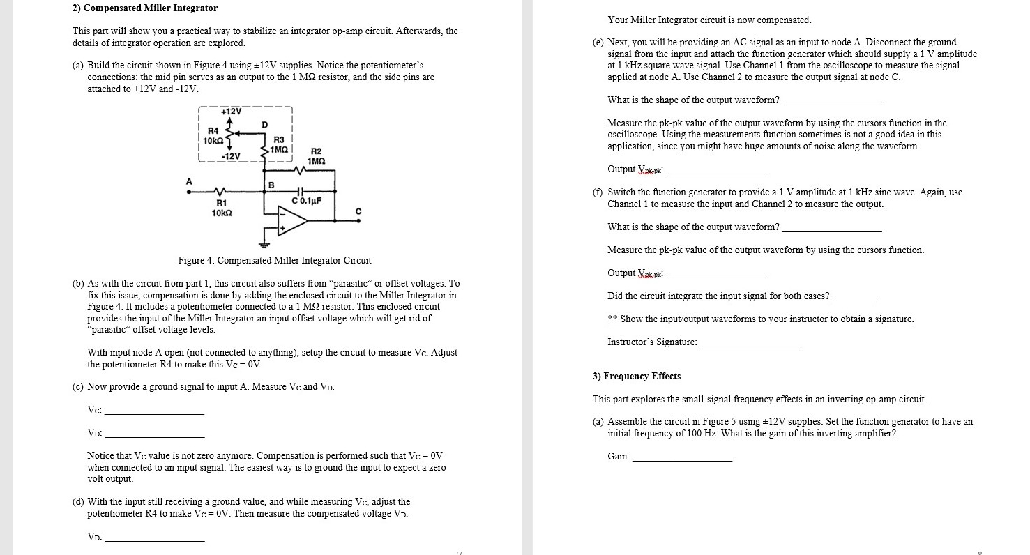 2) Compensated Miller Integrator This part will show | Chegg.com