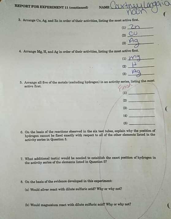 Solved SECTIONDATE REPORT FOR EXPERIMENT 11 NSTRUCTOR_ | Chegg.com