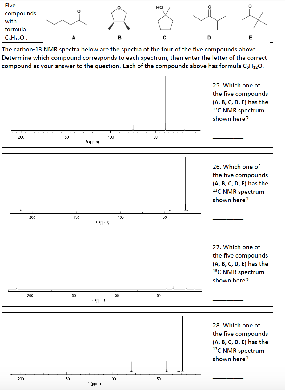 Solved HO Five compounds with formula C6H120 : A B с D E The | Chegg.com