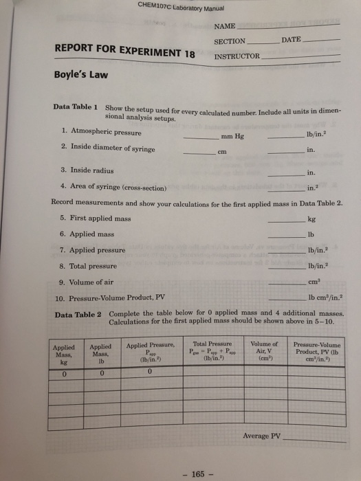 Solved CHEM107C Laboratory Manual NAME SECTION DATE REPORT | Chegg.com