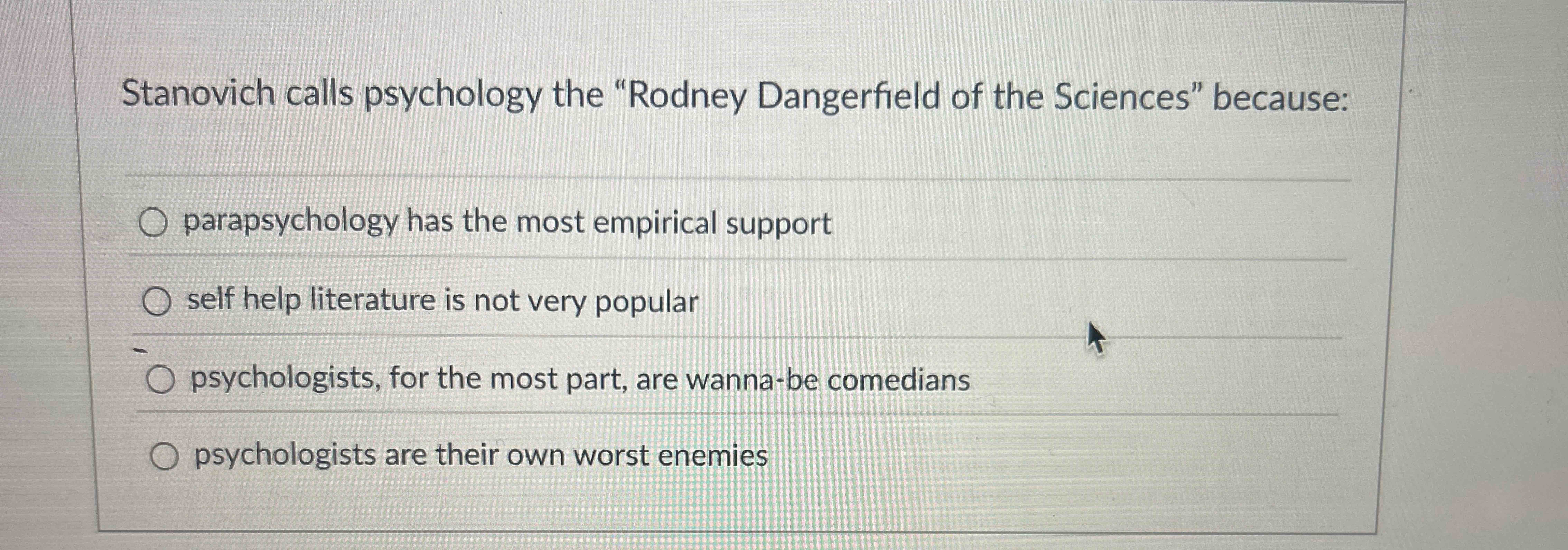 Solved Stanovich calls psychology the "Rodney Dangerfield of | Chegg.com