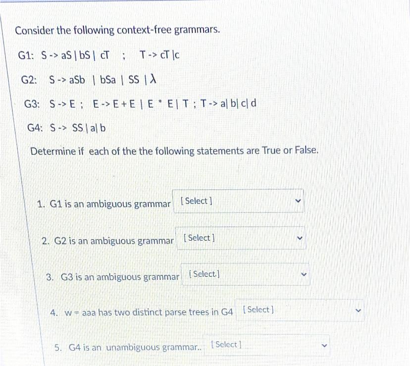 onsider the following context-free grammars. | Chegg.com