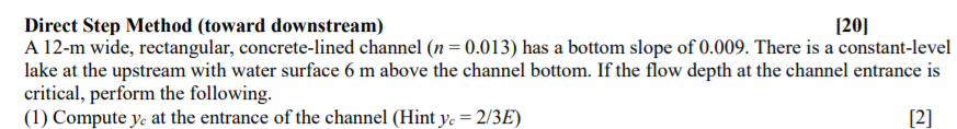 Solved Direct Step Method (toward downstream) [20] A 12-m | Chegg.com