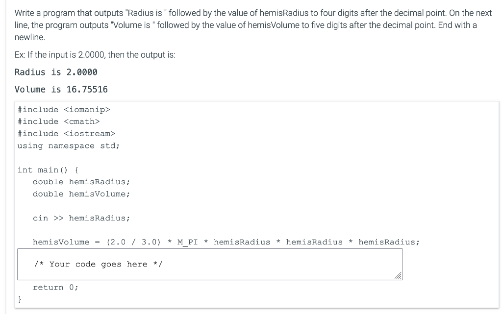 Solved Write A Program That Outputs Radius Is Followed By