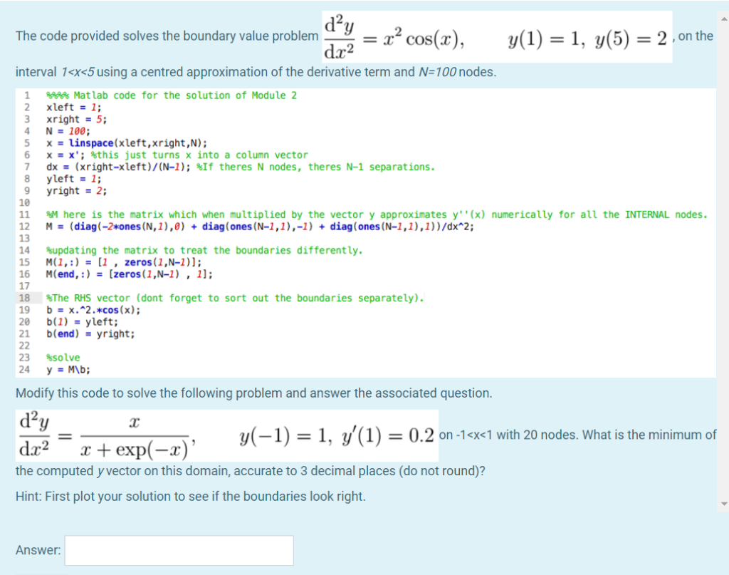 2 The code provided solves the boundary value problem | Chegg.com