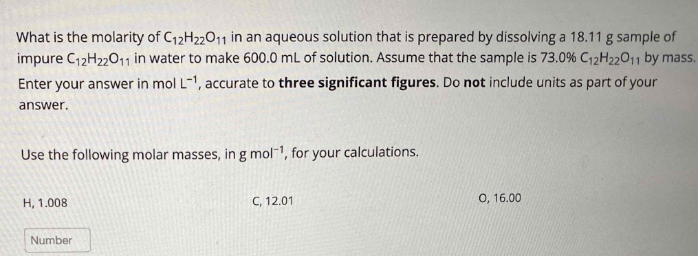 Solved What is the molarity of C12H22O11 in an aqueous | Chegg.com