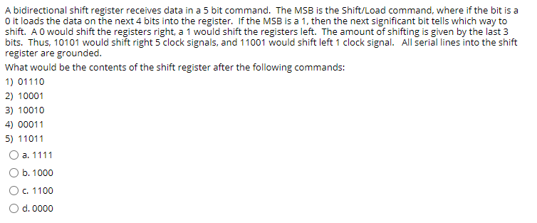 Solved A bidirectional shift register receives data in a 5 | Chegg.com
